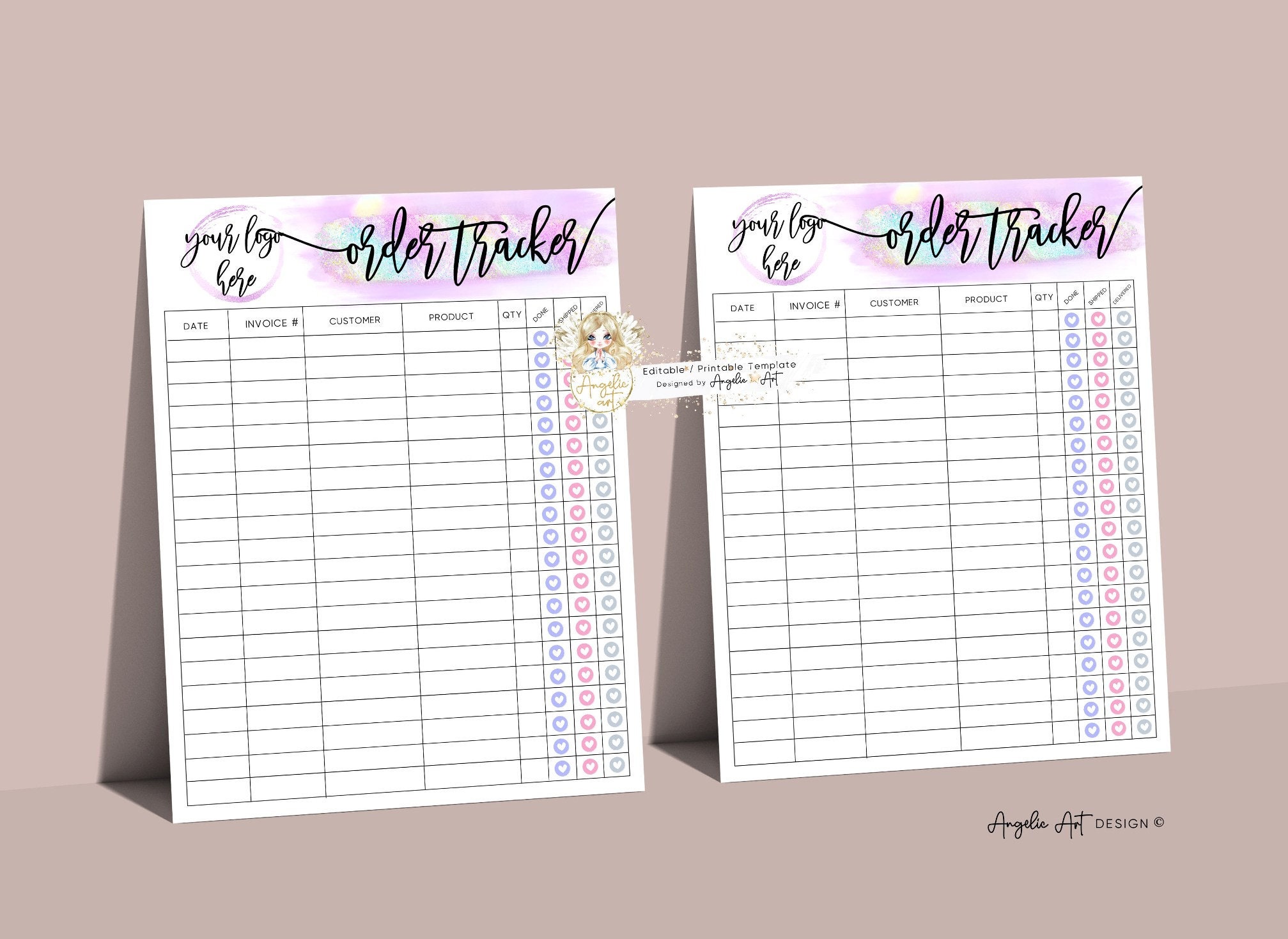 PASTEL Order Tracker Form Template EDITABLE Pink Rainbow - Etsy