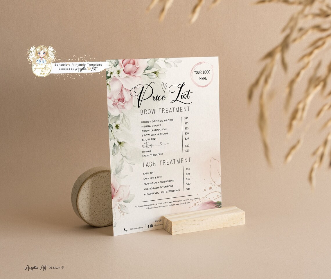 FLORAL Price List Template EDITABLE Printable Business | Etsy