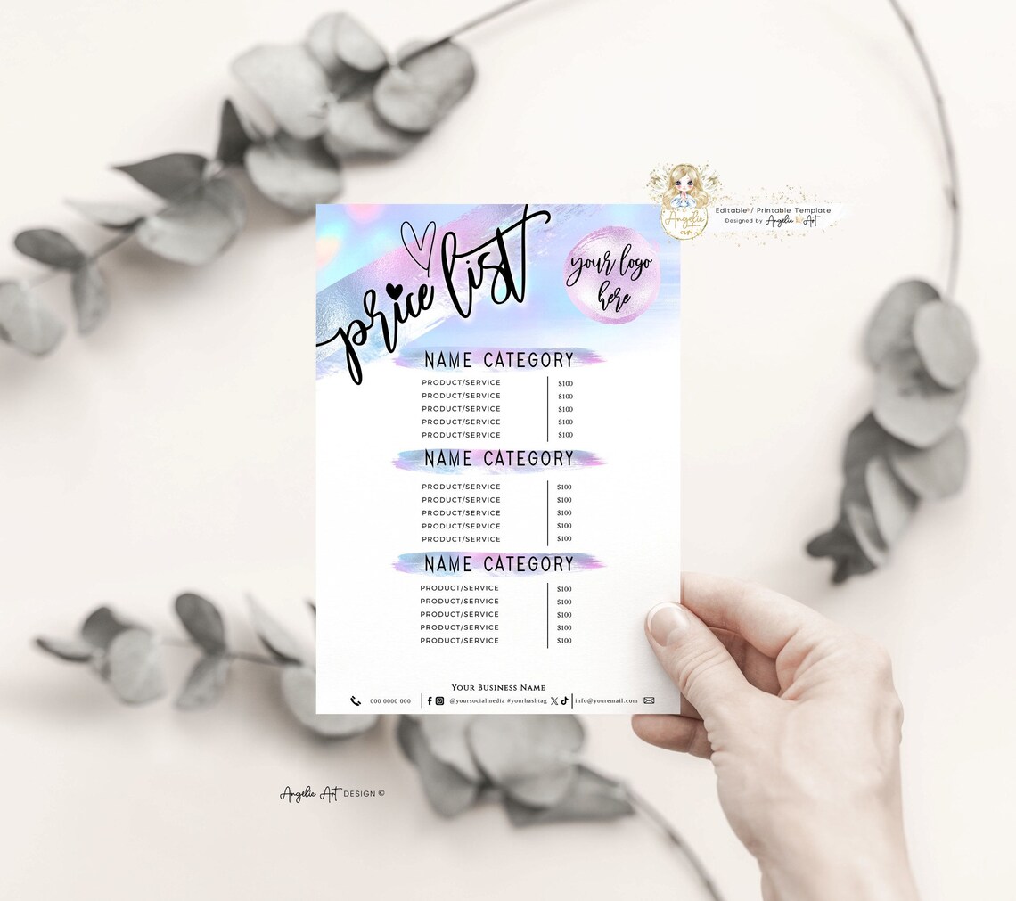 AURORA - Editable Price List Template Printable Business Pricing Modern ...