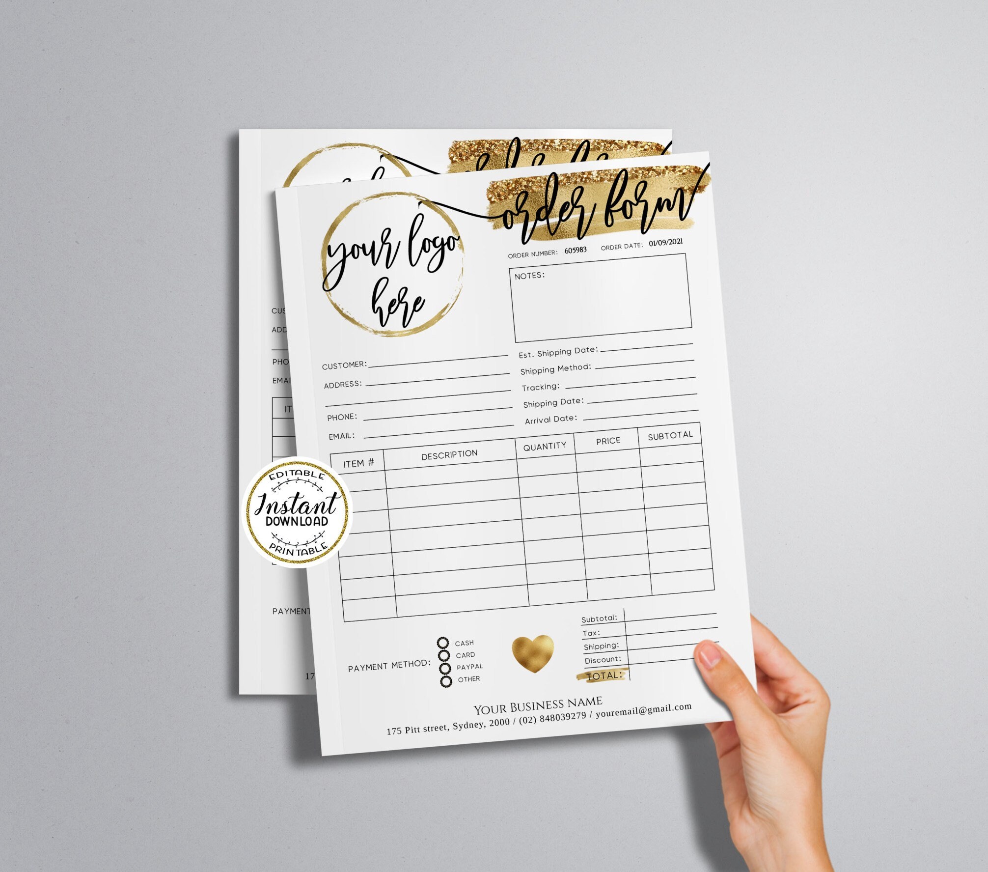 ORO Business Order Form Template Add Your LOGO Editable - Etsy