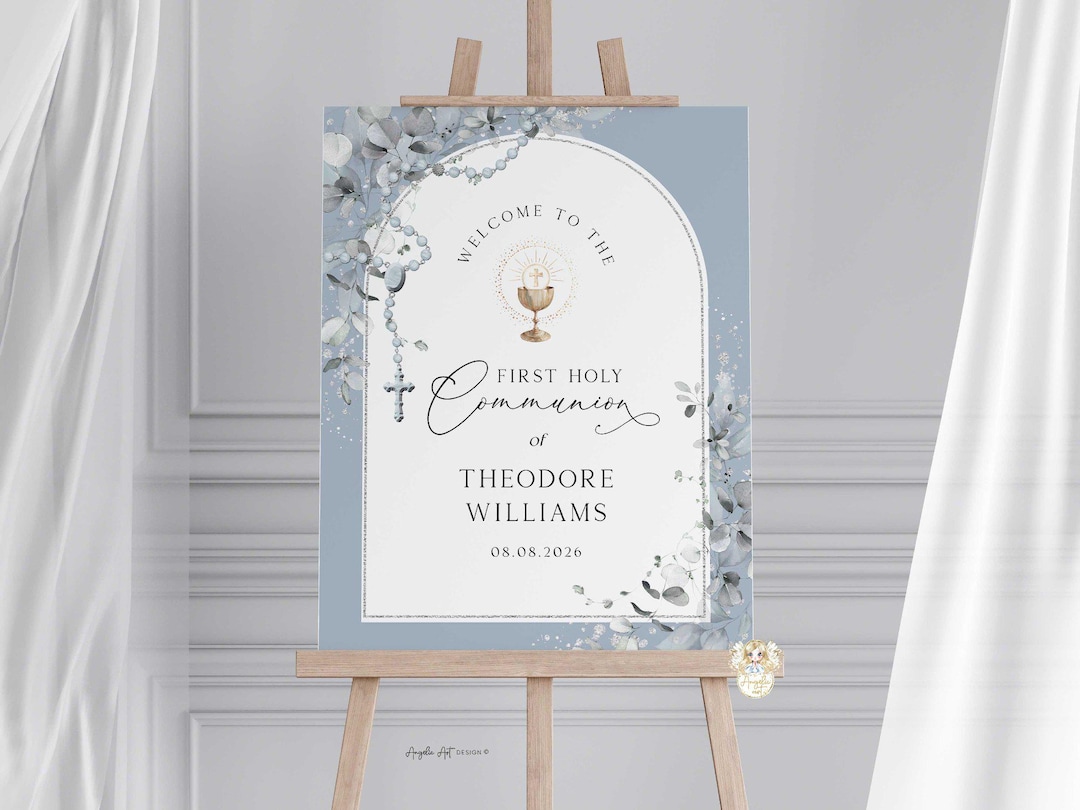 MATEO - DUSTY Blue Silver Arch First Holy Communion Welcome Sign Boy ...