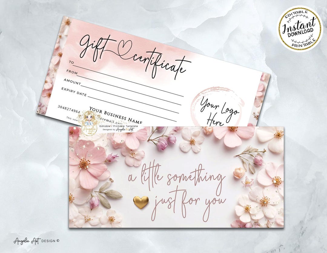 Floral Editable Gift Certificate Modern Blush Pink Floral Gift ...