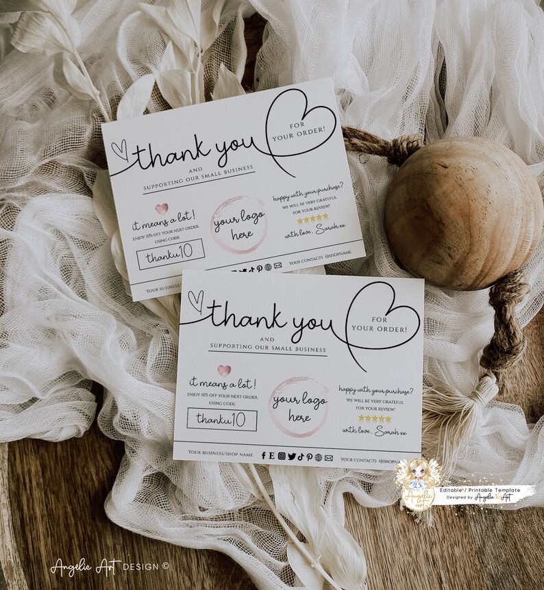 Editable SIMPLE Business Thank You Insert Card Template - Etsy
