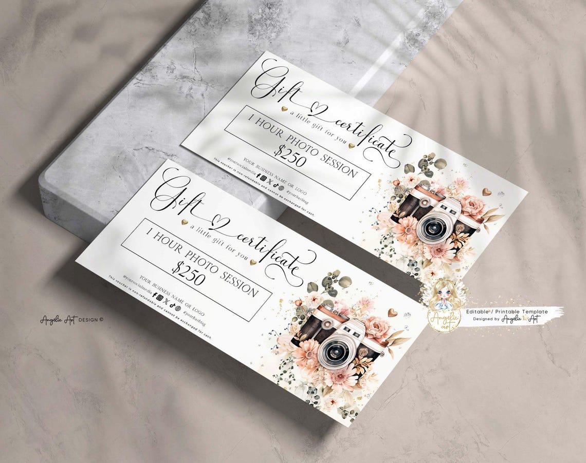 Photography Gift Certificate Template: Editable Printable Floral Photo ...