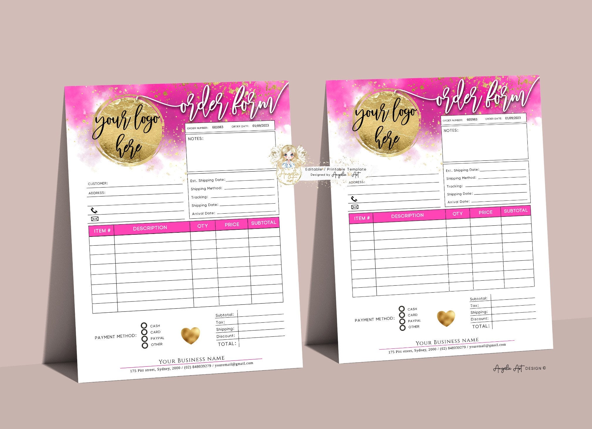 JOY - Editable Hot Pink Gold ORDER Form Template, Pink Gold Printable ...