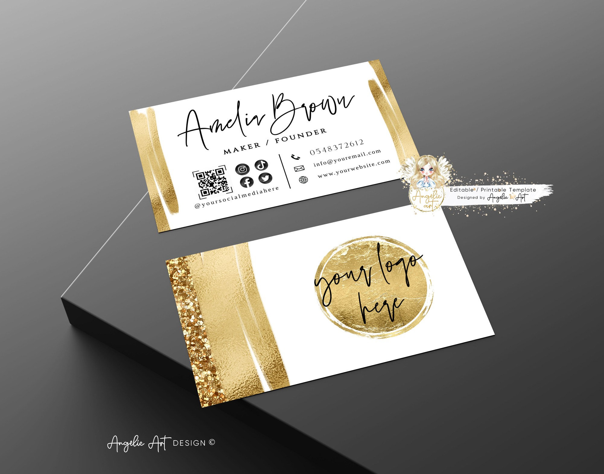 ORO Modern Gold Business Card Template Gold Glitter - Etsy
