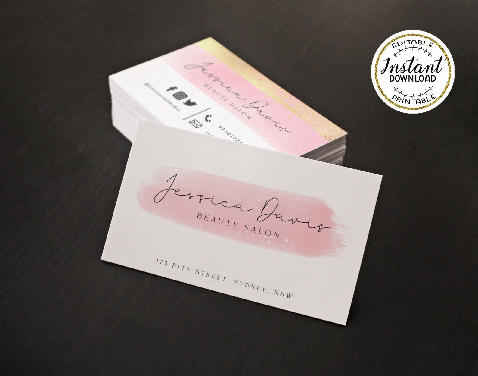 Feminine Business Card Design Rosegold Beauty Salon Business | Etsy