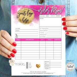 JOY - Editable Hot Pink Gold ORDER Form Template, Pink Gold Printable ...