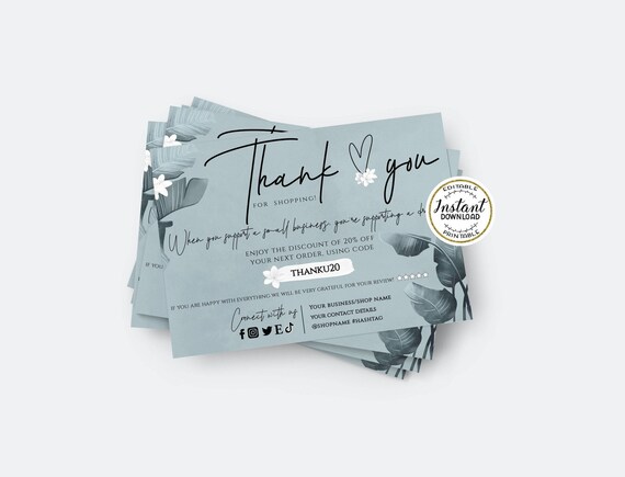 Editable Business Thank You Insert card Template MINT | Etsy
