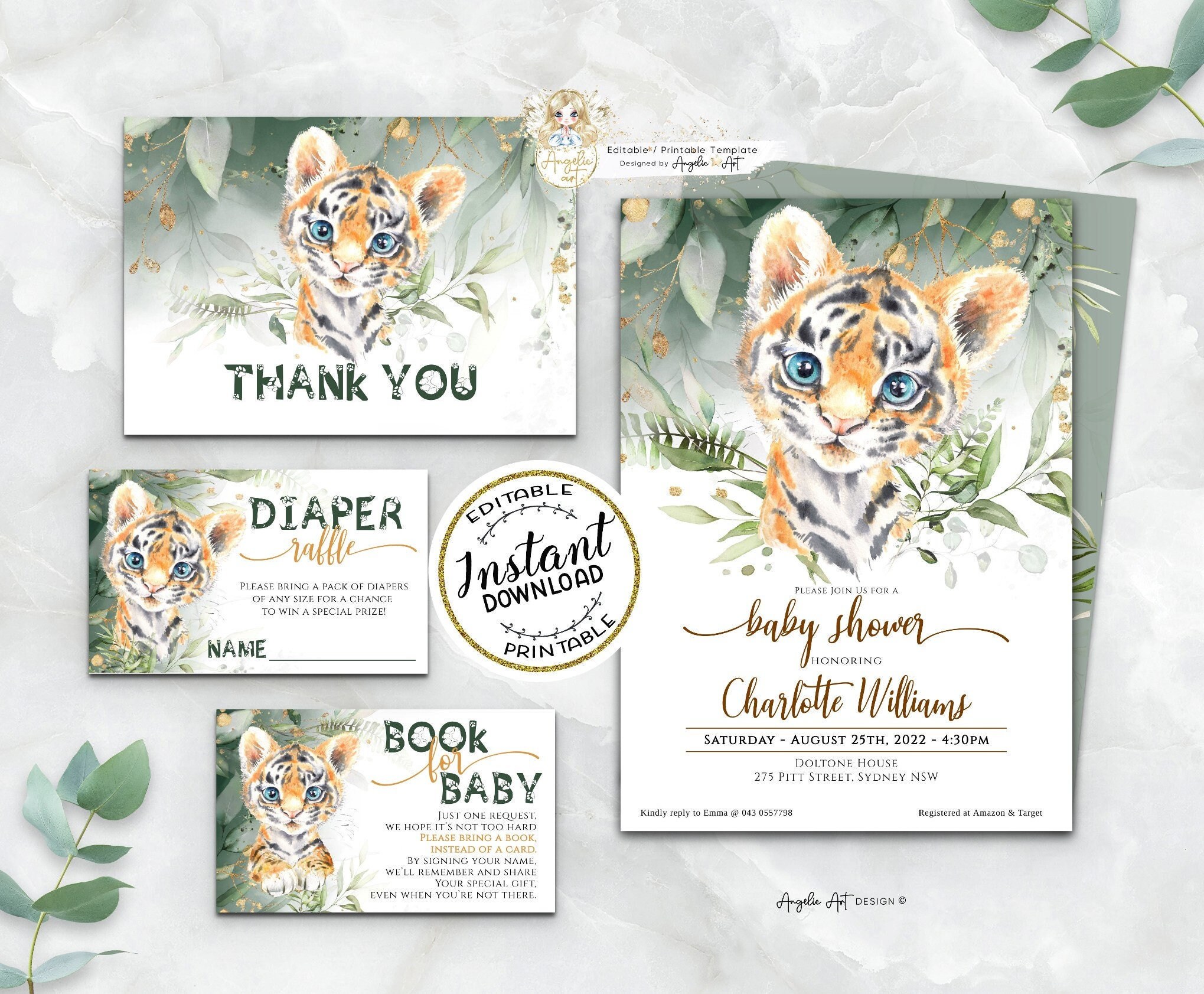 TIGER Baby Shower Invitation Set Greenery Baby Boy Girl - Etsy