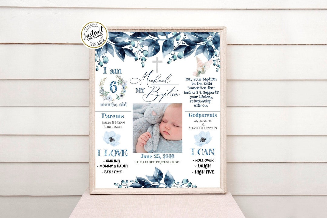 BLUE Baptism Chalkboard Sign - Boy Baptism Milestone - Baptism ...