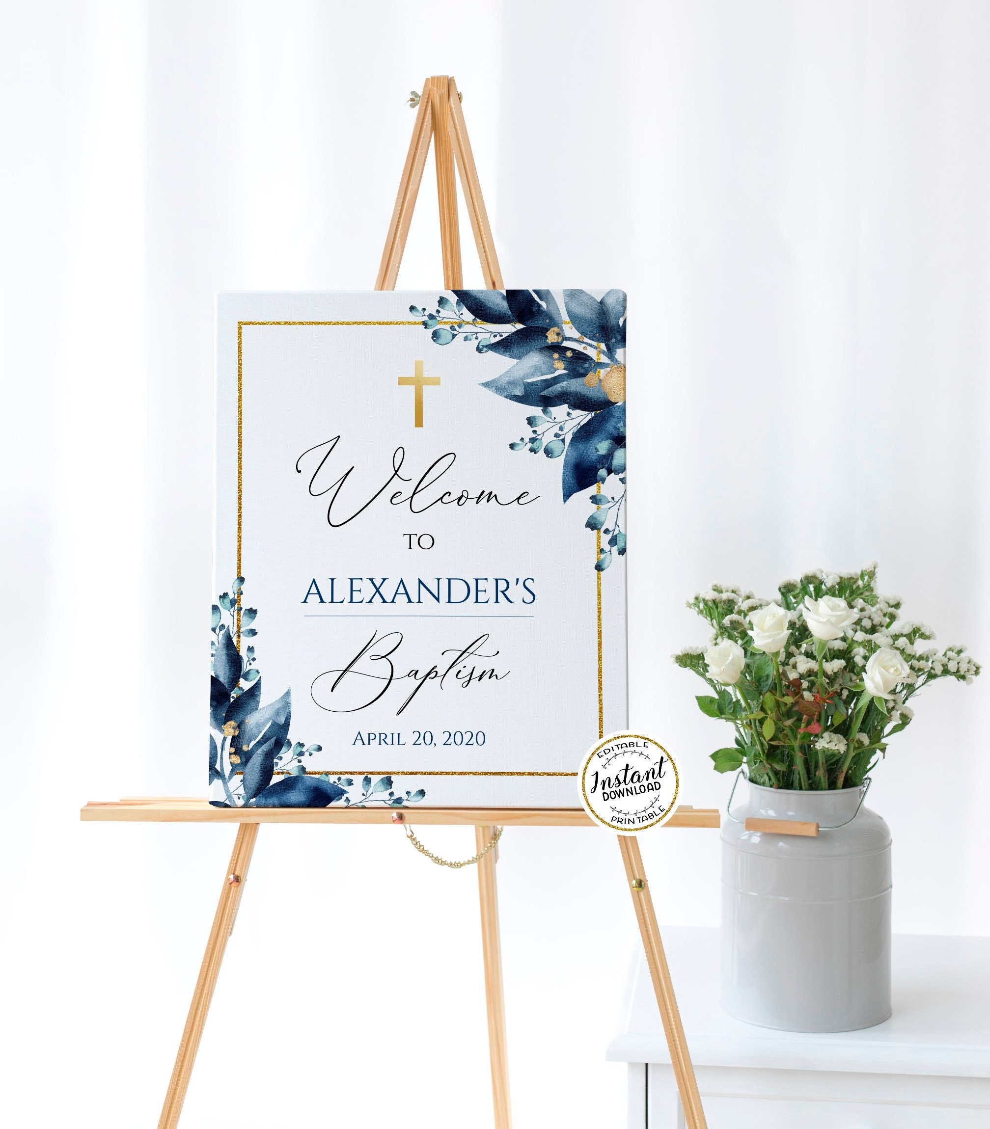 ST PETER Blue Gold Baptism Welcome Sign Template Editable - Etsy