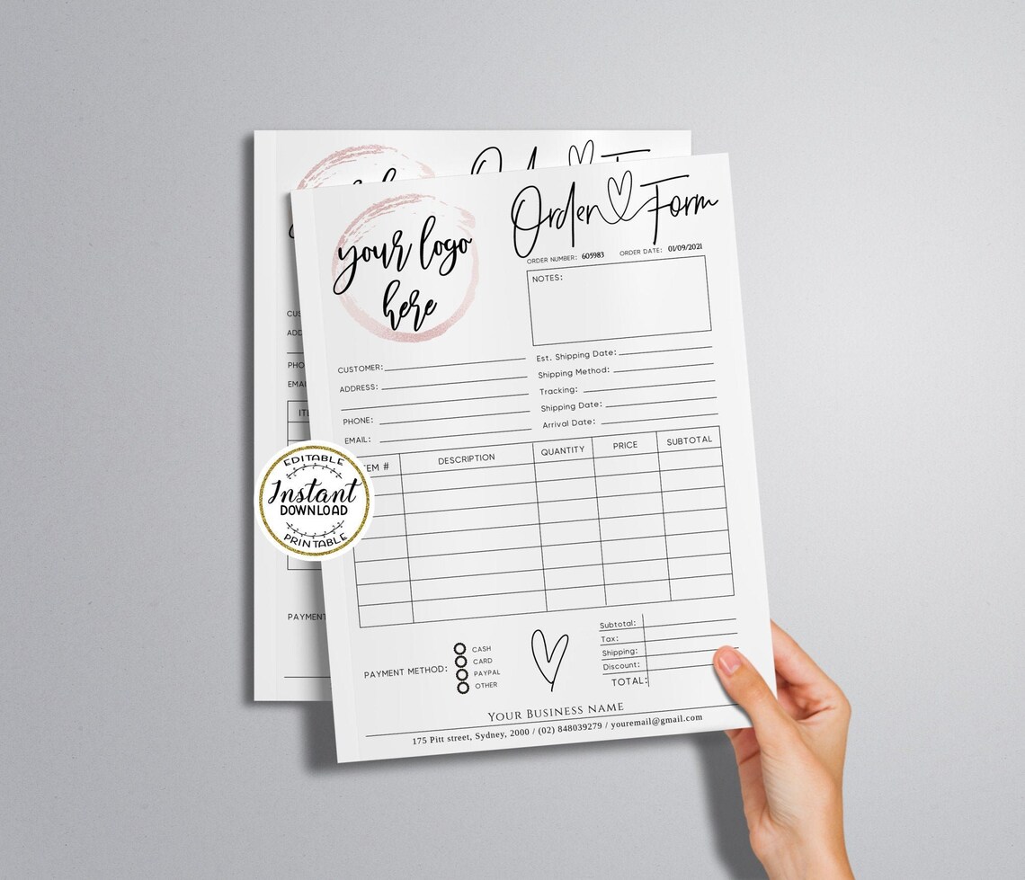 Editable Order Form Template Modern Printable Order Form - Etsy