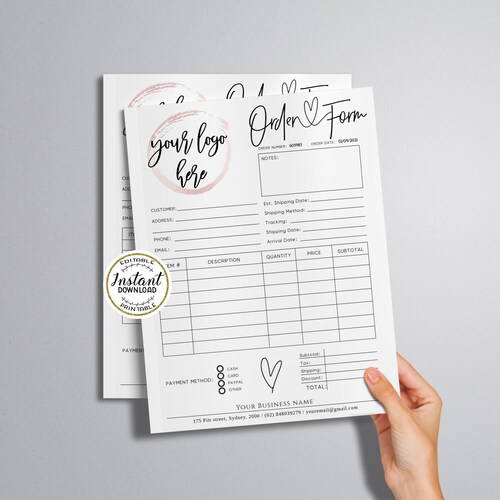 Editable Invoice Template Custom Order Form Invoice Form - Etsy