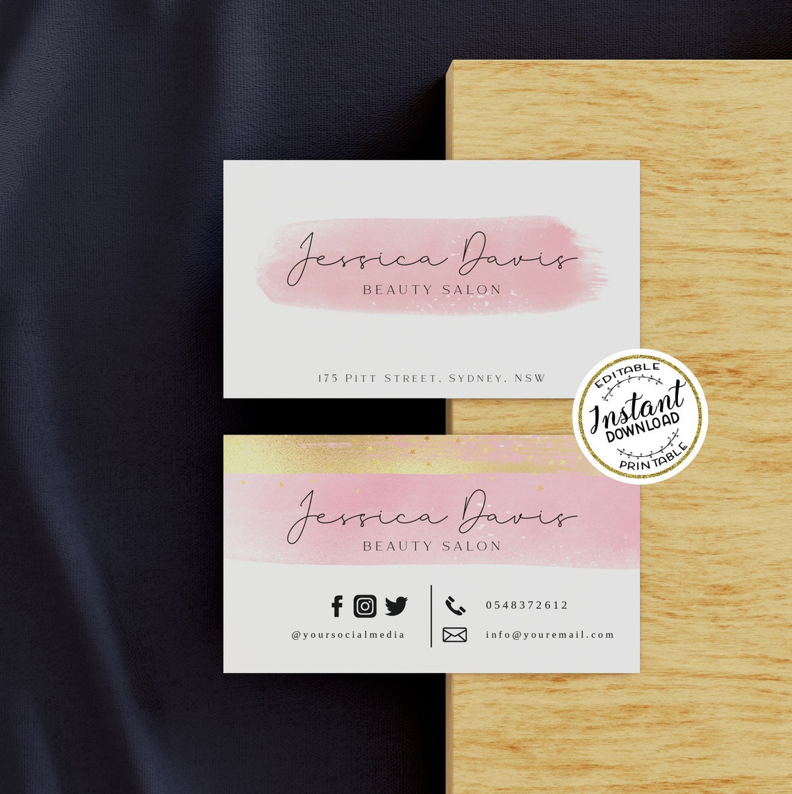 Feminine Business Card Design Rosegold Beauty Salon Business Etsy