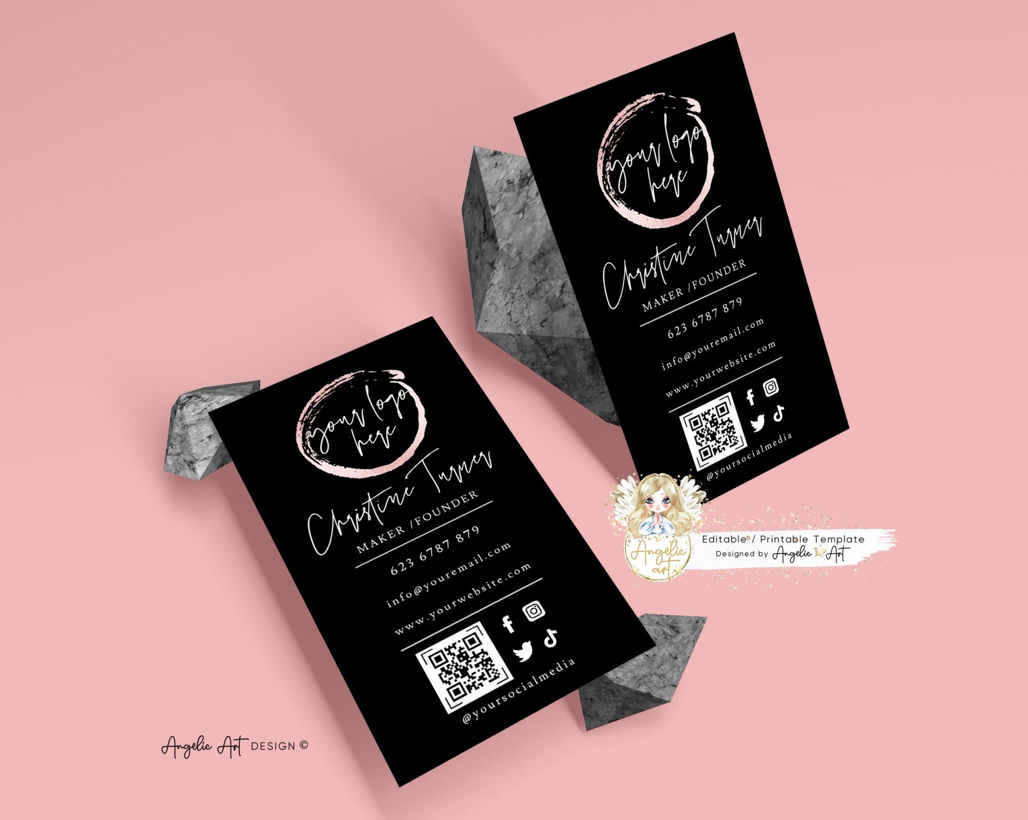 NOIR BLACK Business Card Template Simple Minimalist - Etsy