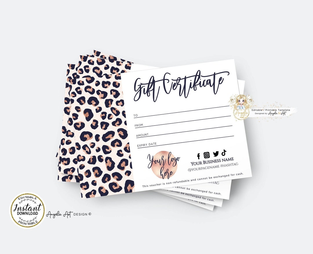 LEOPARD Rosegold Glitter Gift Certificate Template, Modern Glam Animal ...