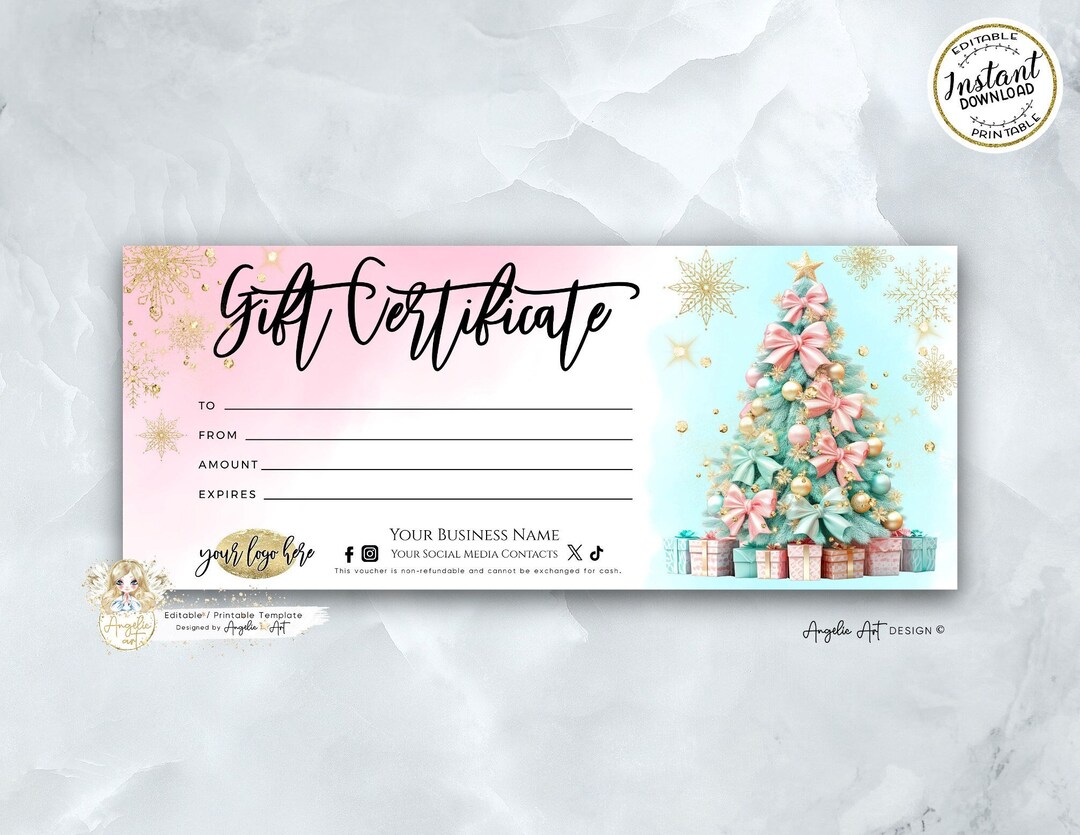 Editable Pastel Christmas Tree Gift Certificate Holiday Printable Gift ...