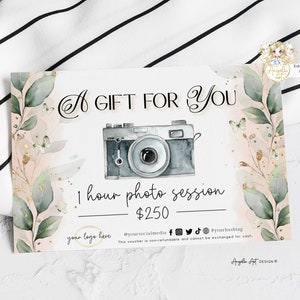 Photography Gift Certificate Template, Greenery Photography Gift Card ...