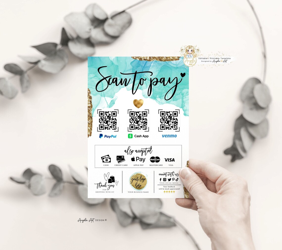 NYMPH Editable Scan to Pay Template Teal Gold Qr Payment - Etsy
