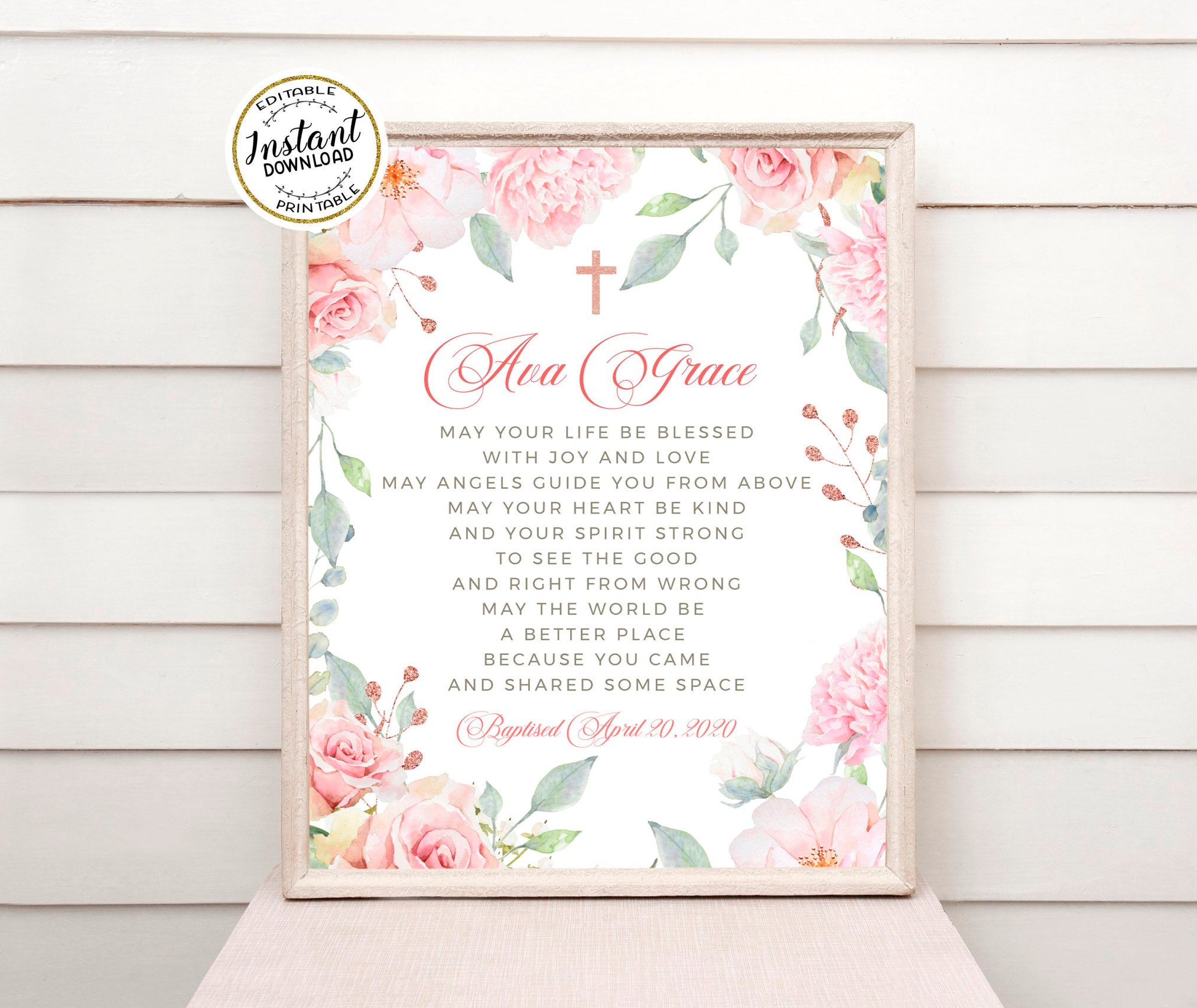 Blush Pink Baptism Blessing Sign Greenery Pink Floral Baptism | Etsy