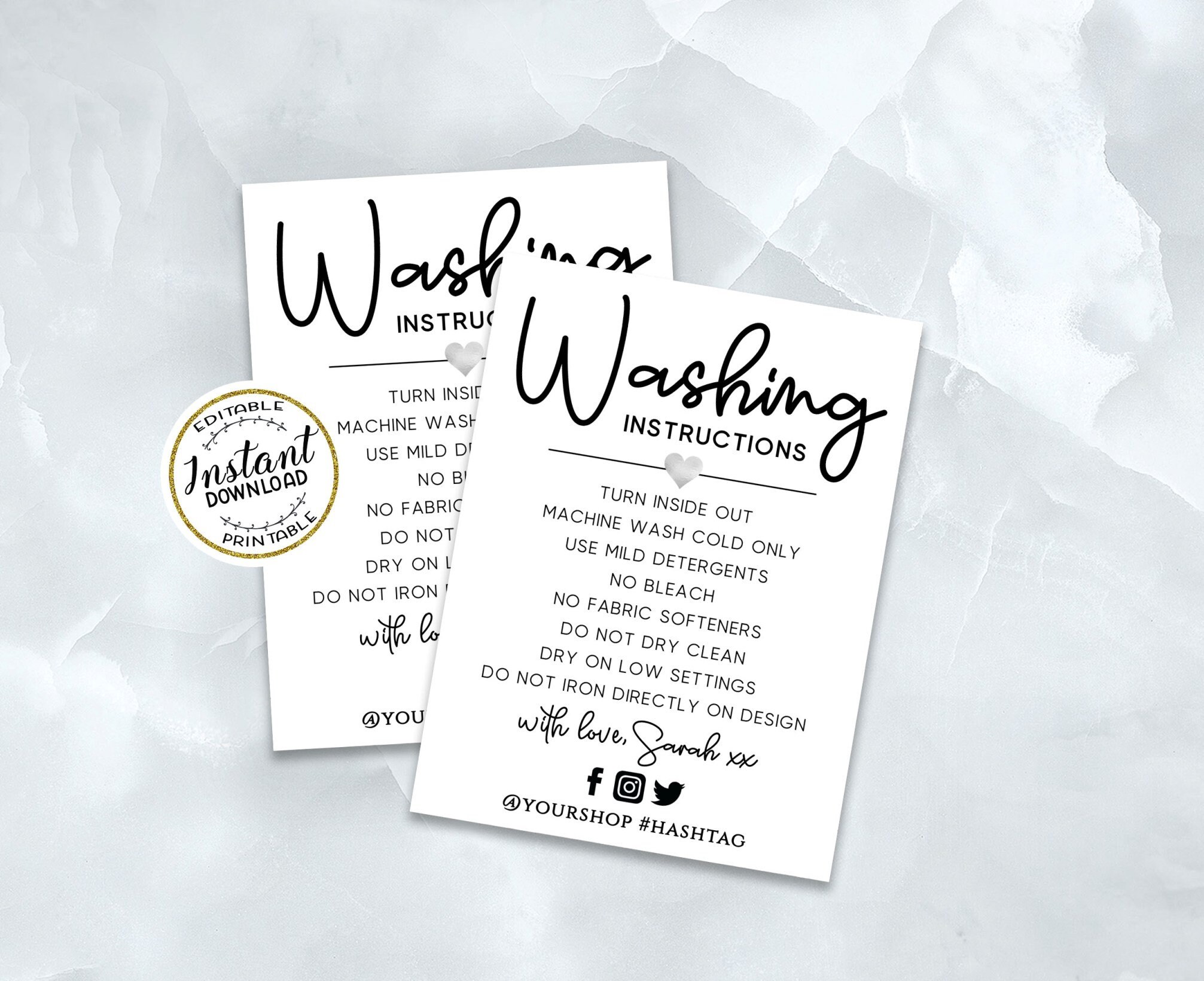 Washing Instructions Template Simple Minimalist Insert Card - Etsy