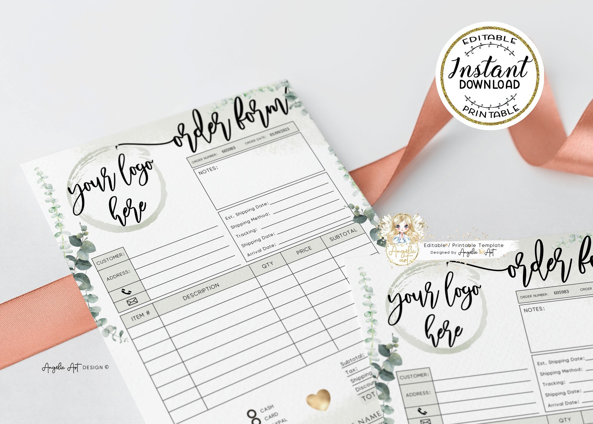 EUCALYPTUS1 - ORDER Form Template Greenery Gold Printable Invoice Form ...