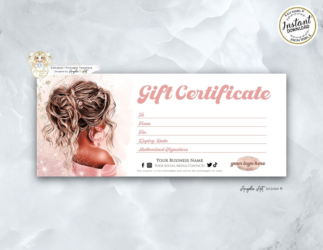 Editable Hair Salon Gift Certificate Template Bridal Gift Voucher Hair ...