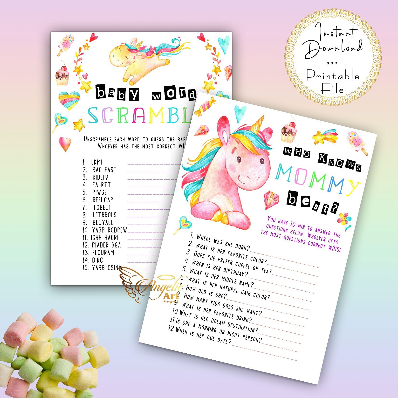 UNICORN Baby Shower Games Set Cute Unicorn Baby Shower Games | Etsy