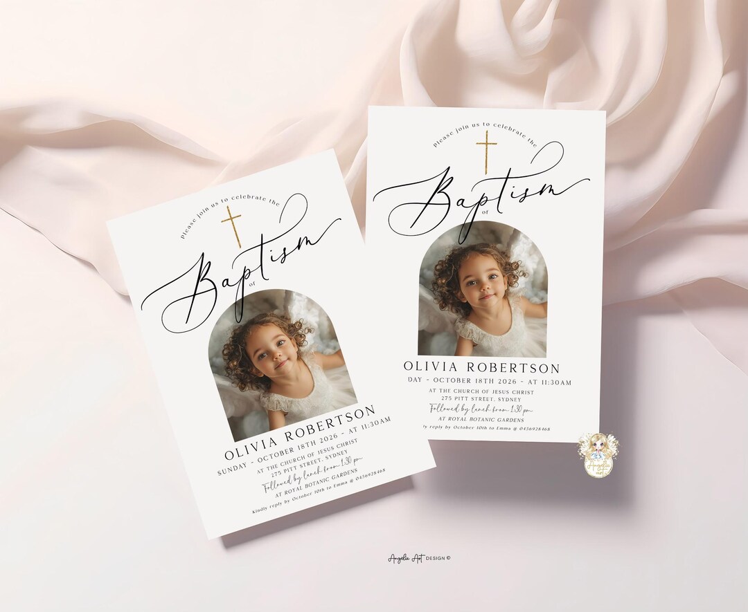 BAPTISM Arch Photo Invite, Baptism Invitation Template With Photo ...
