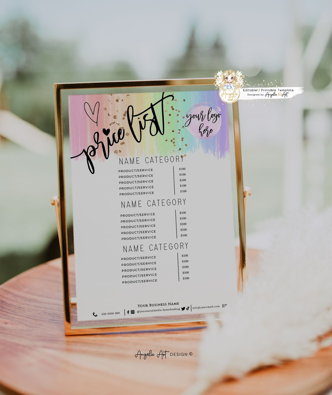 RAINBOW Price List Template EDITABLE Business Pricing Sign - Etsy
