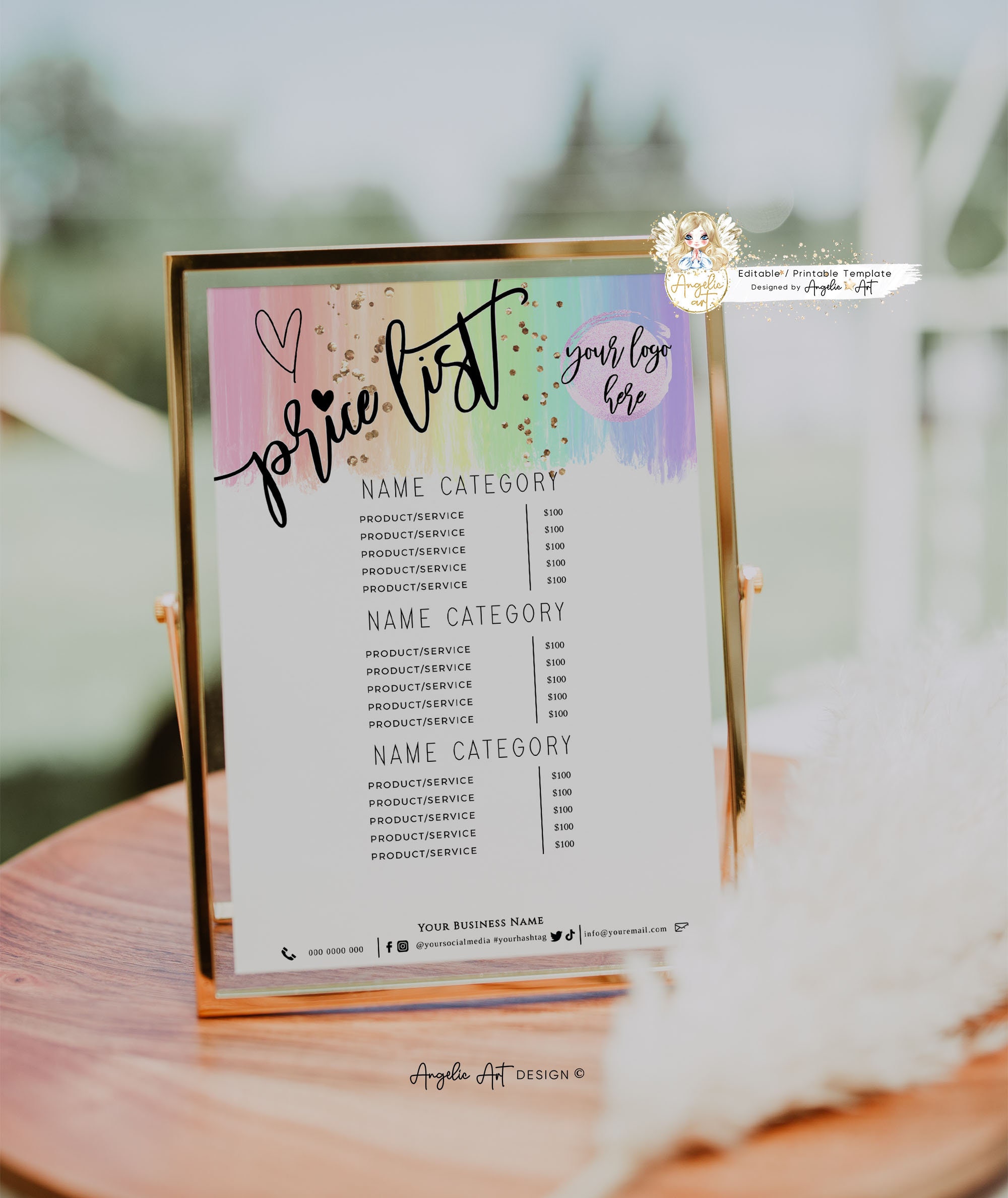 RAINBOW Price List Template EDITABLE Business Pricing Sign - Etsy