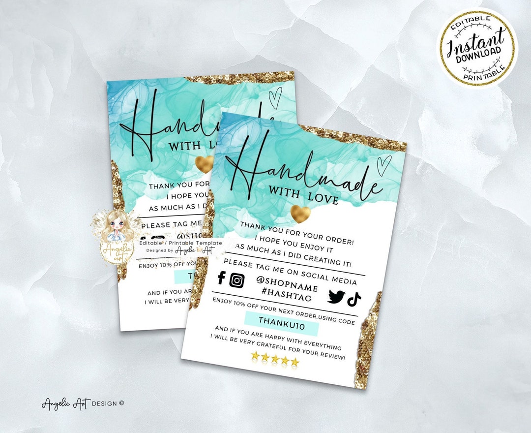 NYMPH - Editable Aqua Business Insert Card Template, Teal Gold Small ...