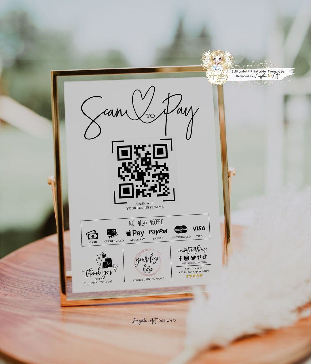 Editable Simple Scan to Pay Template, Minimalist Payment Sign, Payment ...