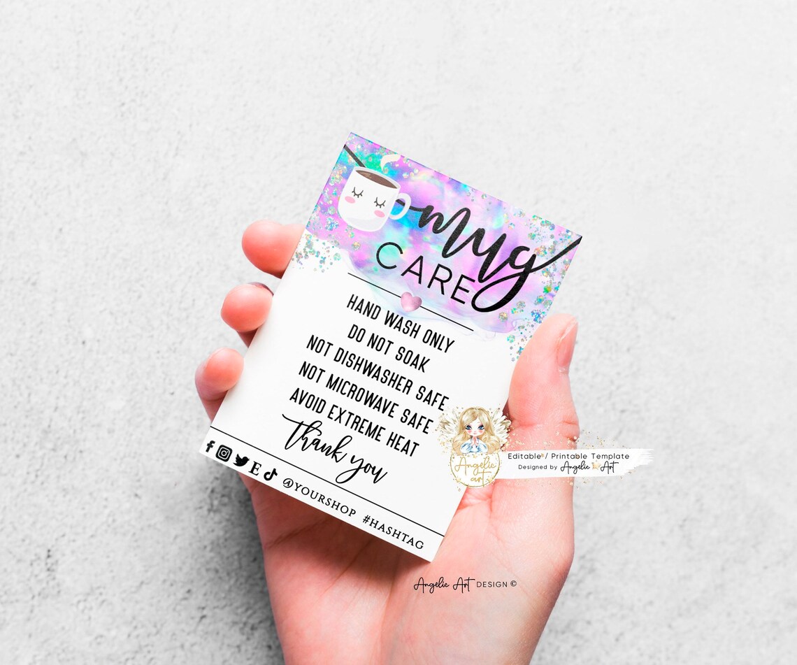 COLIBRI Editable Printable Mug Care Card Template - Etsy