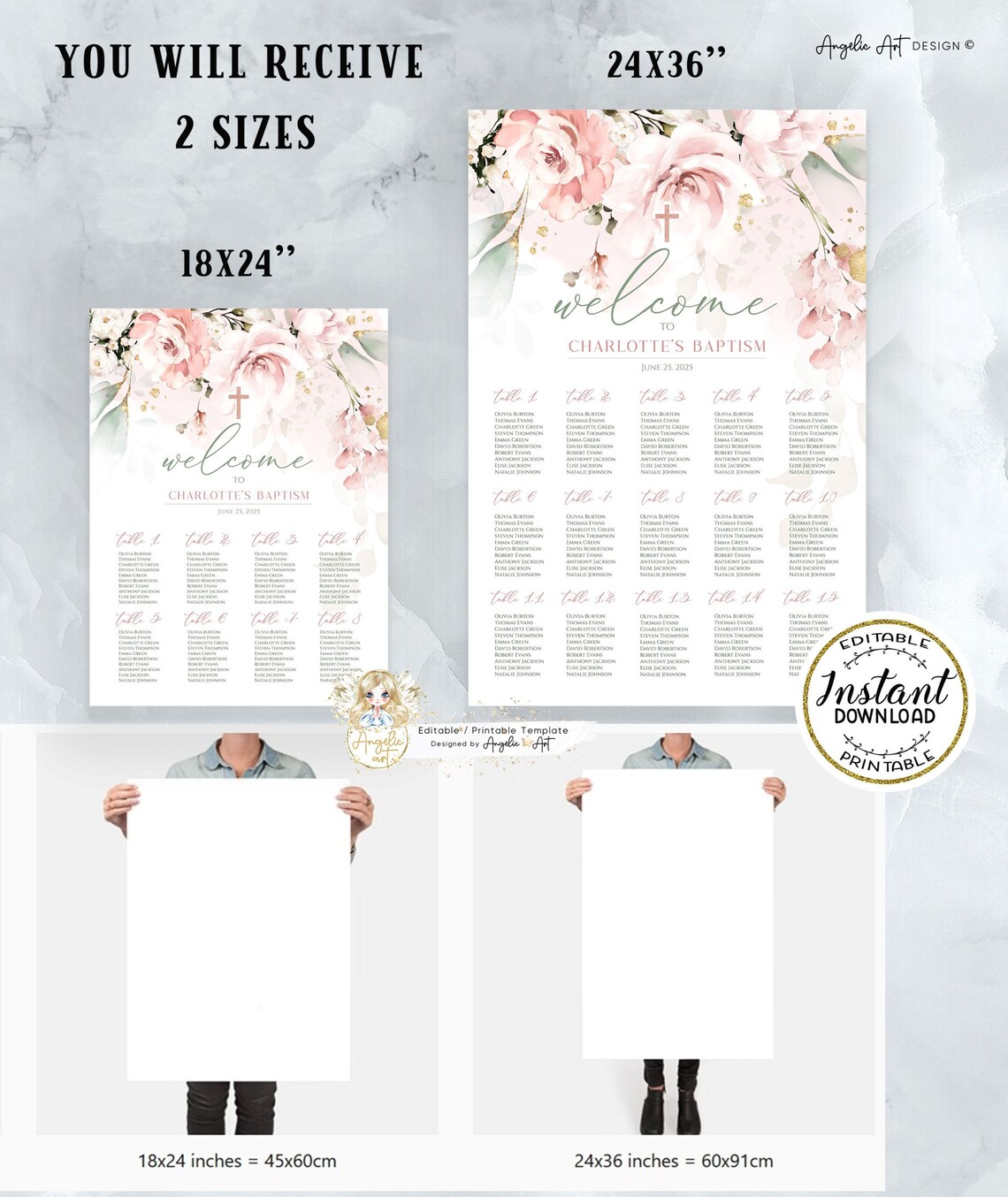 AVA Blush Pink Baptism Seating Chart Template 2 Sizes - Etsy
