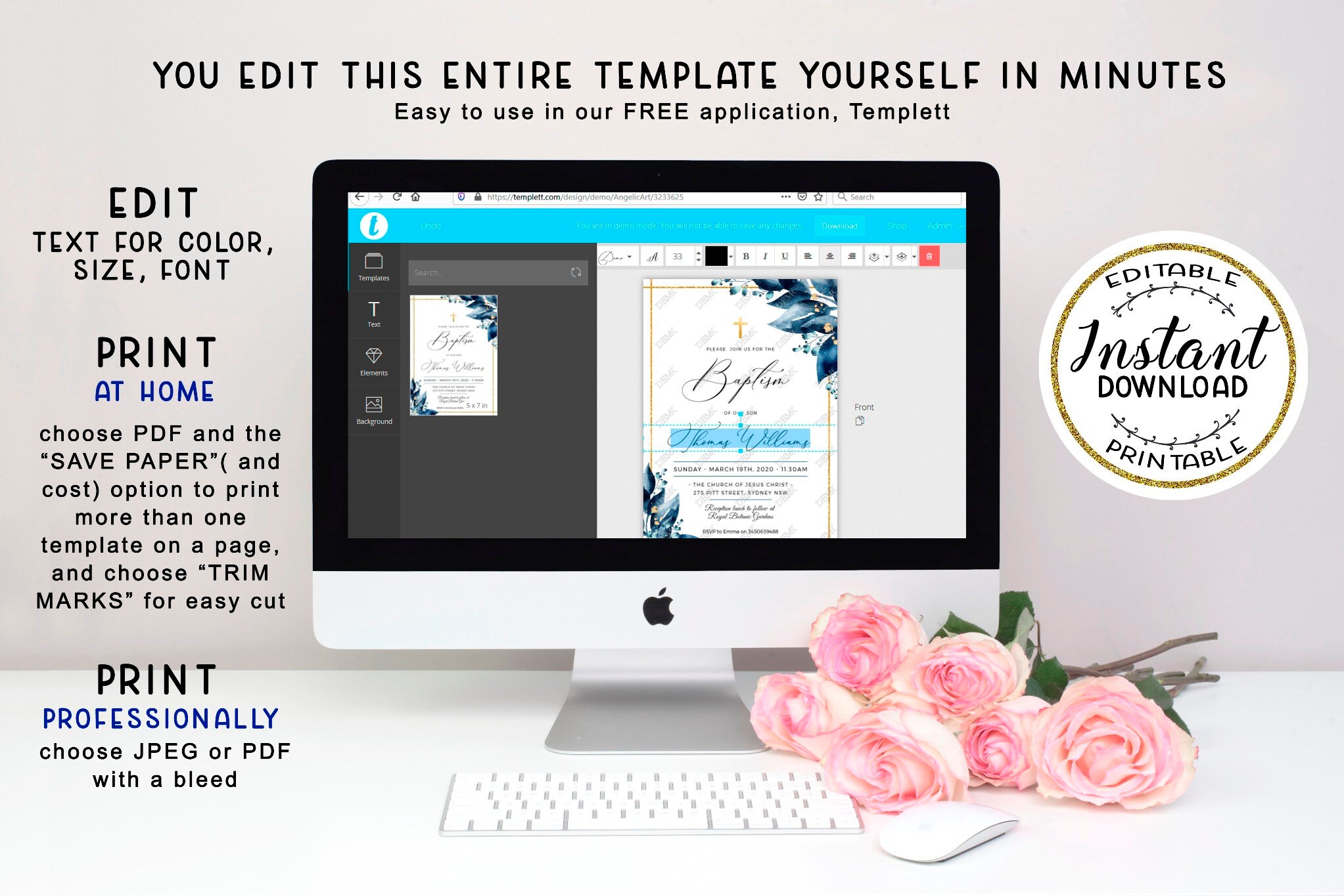 ST PETER Blue Gold Baptism Invitation Template Boy Baptism - Etsy