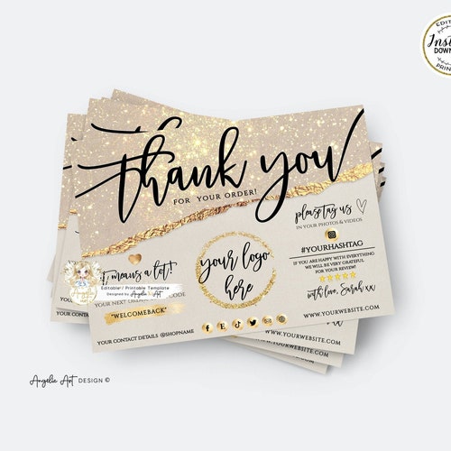Editable Business Thank You Insert Card Template Modern - Etsy