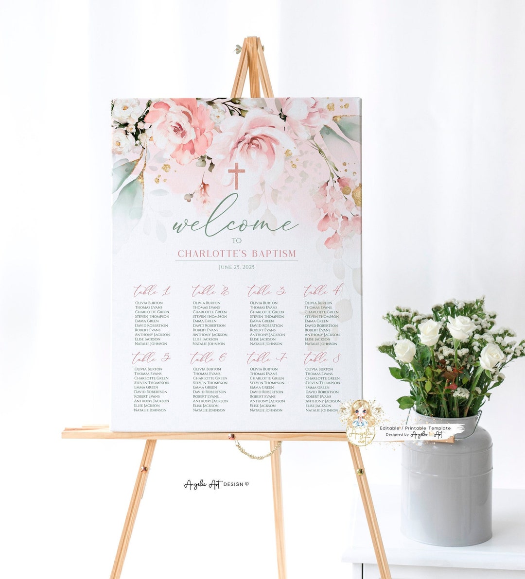AVA - Blush Pink Baptism Seating Chart Template, 2 Sizes, Please Find ...