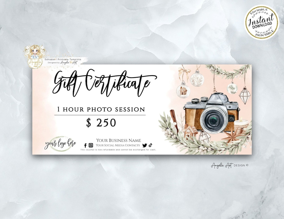 EDITABLE Photo Session Gift Card Template, Printable Christmas ...
