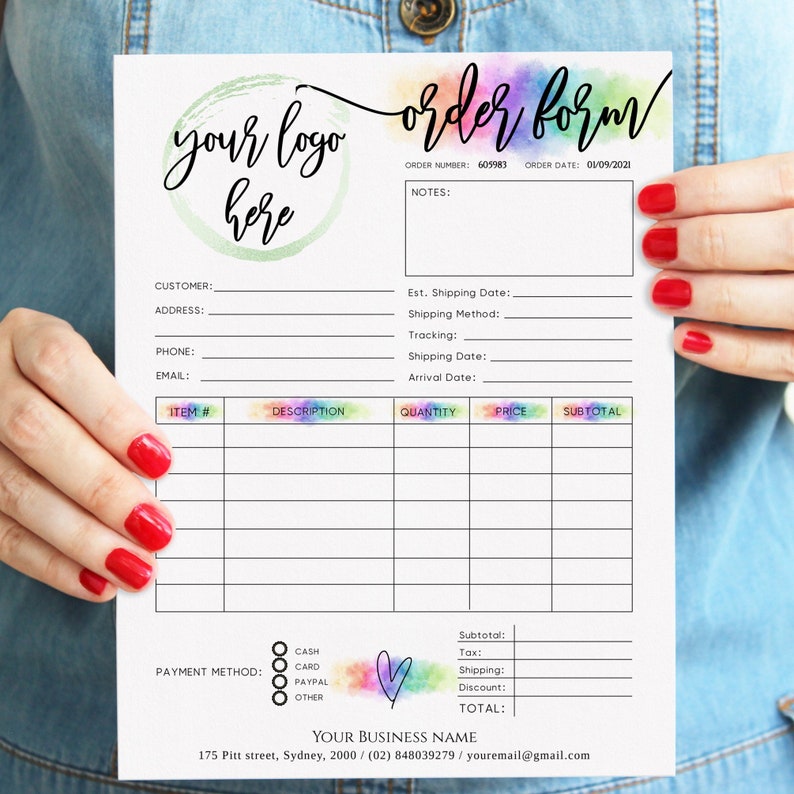 IRIS RAINBOW Editable Order Form Template Modern Printable - Etsy