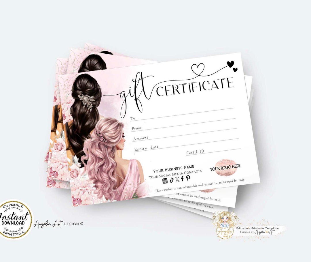 Editable Hair Gift Certificate Template Hair Stylist Gift Voucher Hair ...