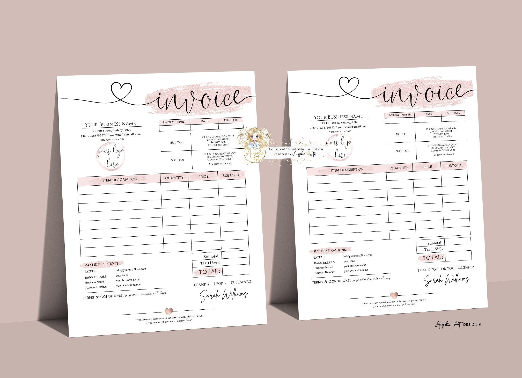 ROSY Rosegold INVOICE Form Template Rose Gold Printable - Etsy