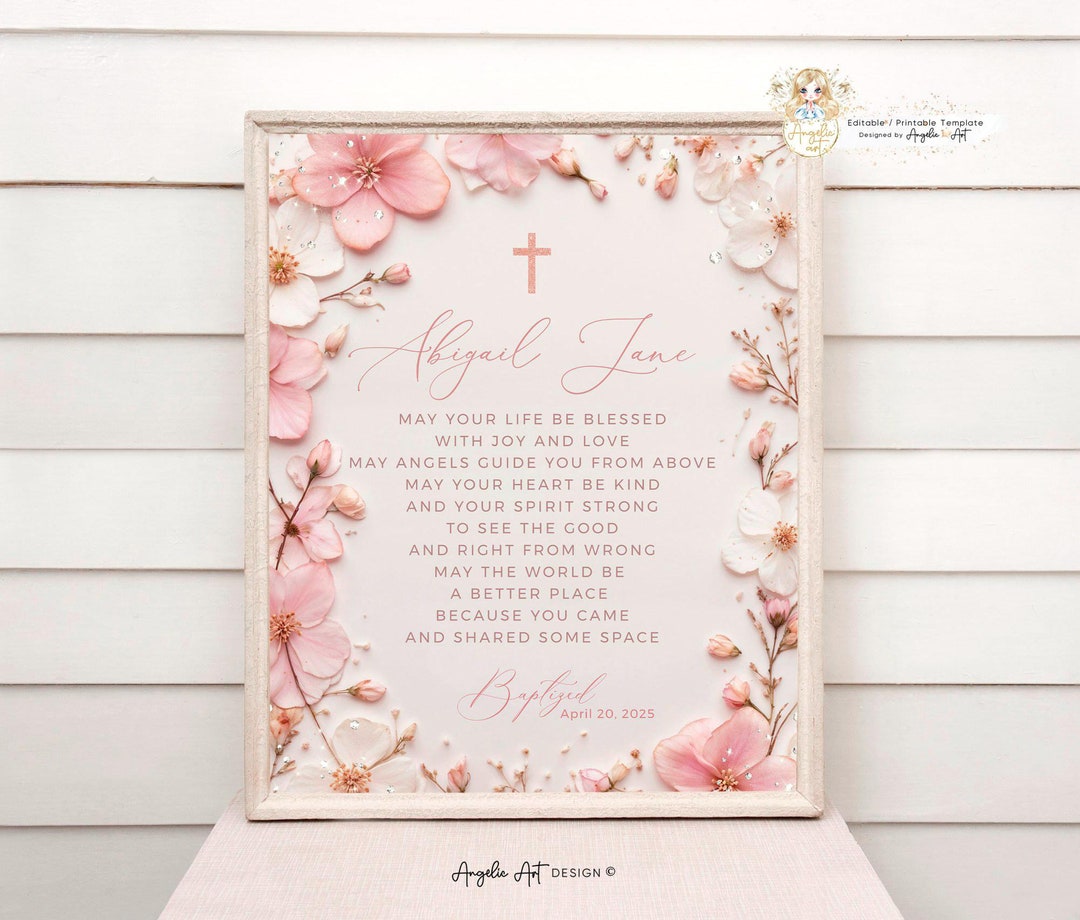 FLEUR - Blush Pink Baptism Blessing Sign Wildflowers Floral Baptism ...