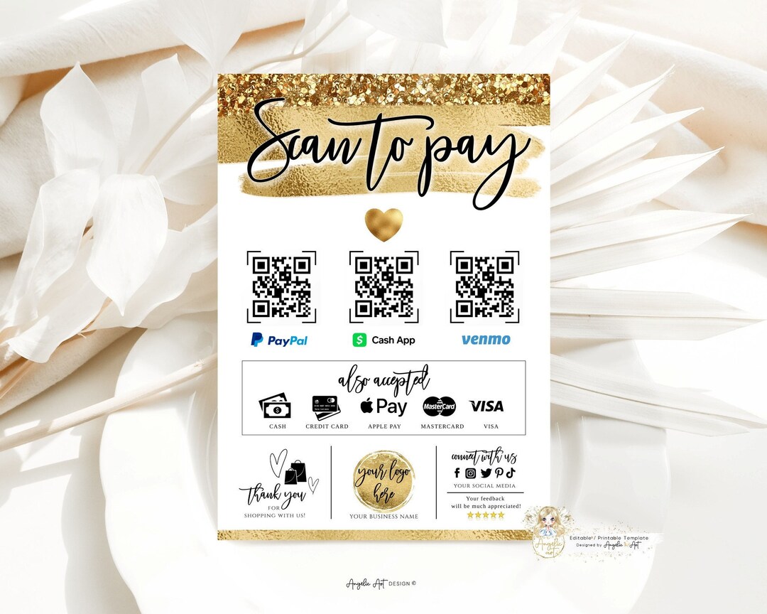 ORO - Modern Gold Scan to Pay Template, Gold Glitter Payment Sign, QR ...
