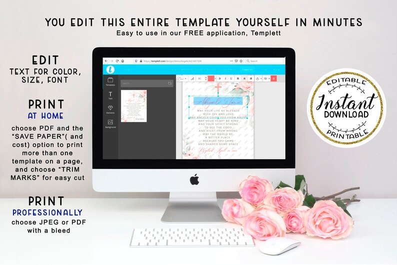 Pink Floral Baptism Blessing Sign – Editable Prayer Gift (digital ...