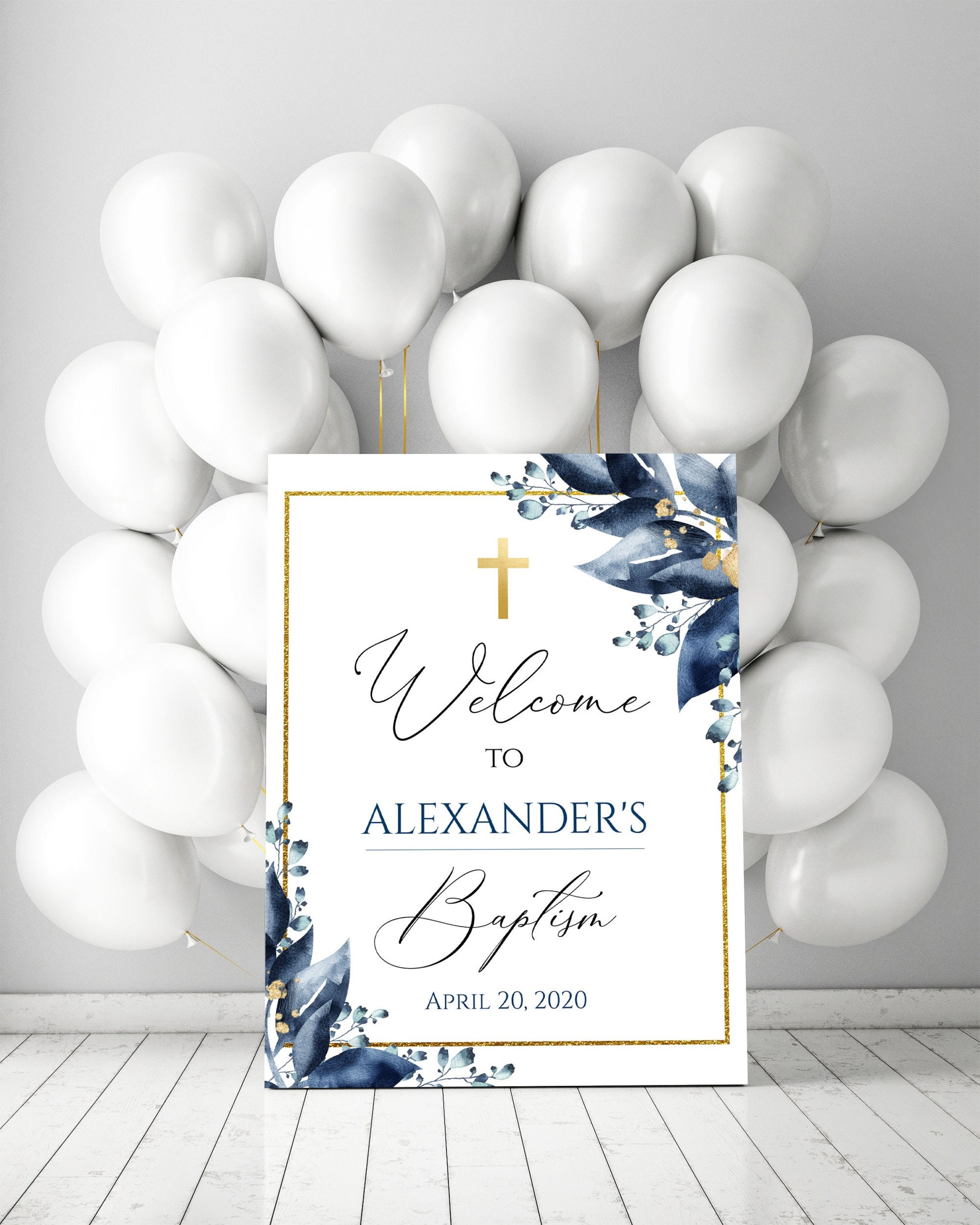 ST PETER Blue Gold Baptism Welcome Sign Template Editable - Etsy
