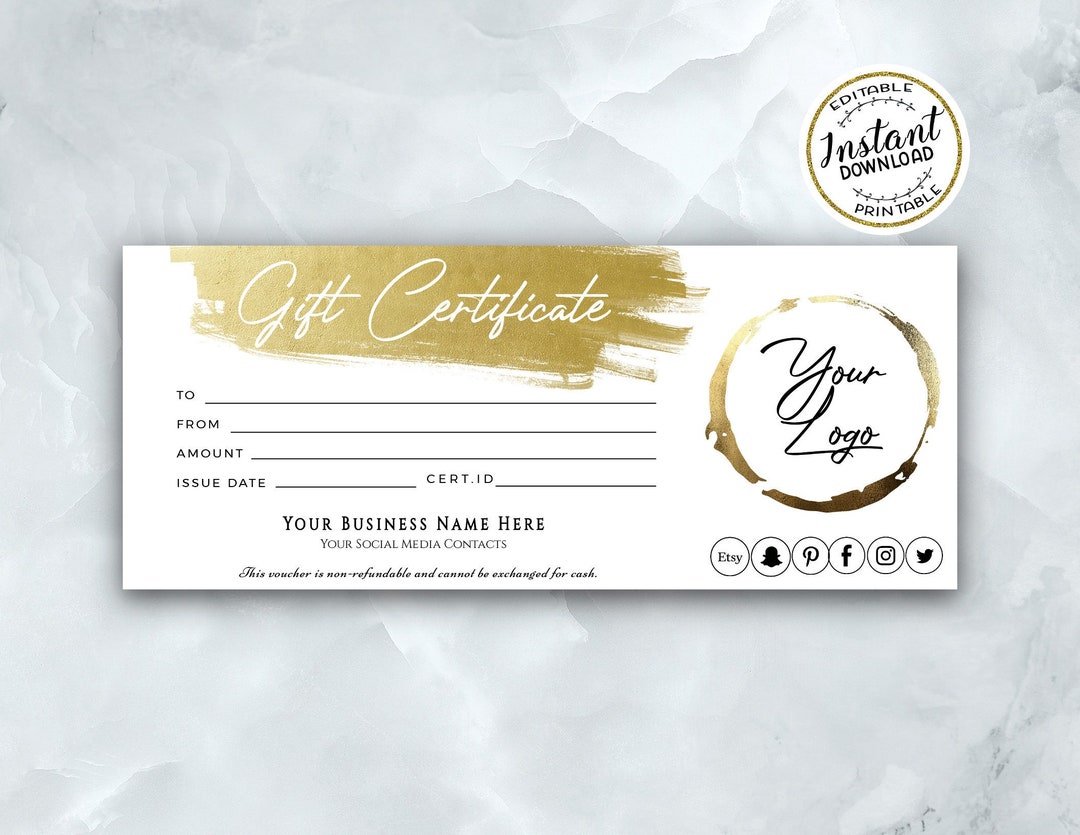 Gold Gift Certificate Template Printable Gift Card Template Editable ...