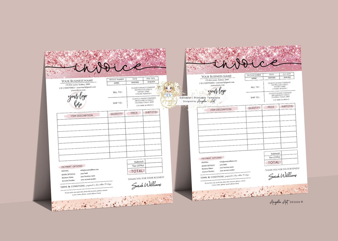 GLAM - INVOICE Form Template Rose Gold Glitter Printable Invoice Form ...