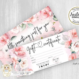 Blush Pink Floral Gift Certificate Template Editable Floral Gift Card ...